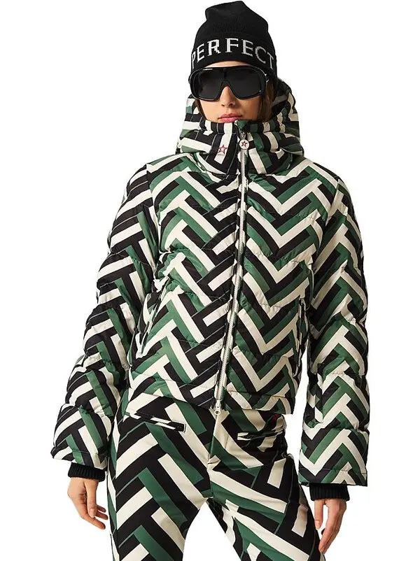 Perfect Moment Polar Flare Down Ski Jacket - Waffle Print Green