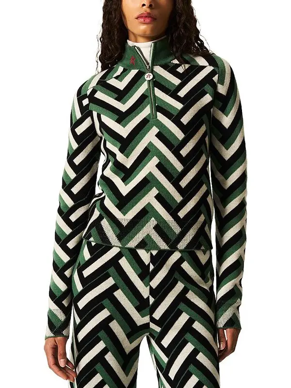 Perfect Moment La Tour Wool Sweater - Waffle Print Green