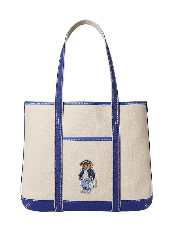 Polo Ralph Lauren Polo Bear Small Canvas Shopper Tote - Ecru/indigo Sky