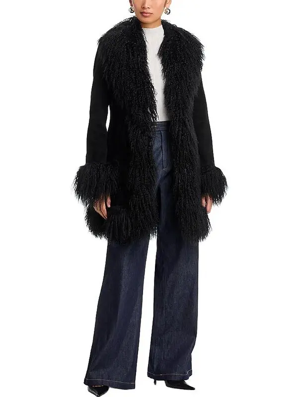 SUSANNA CHOW Dorothy Shearling Midi Coat - Black