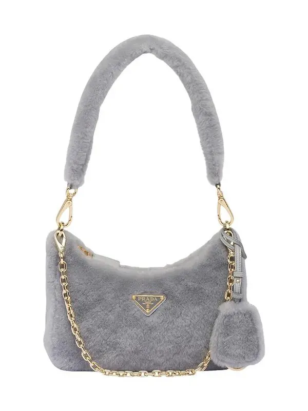 Prada Re-edition Mini Shearling Bag - Light Blue