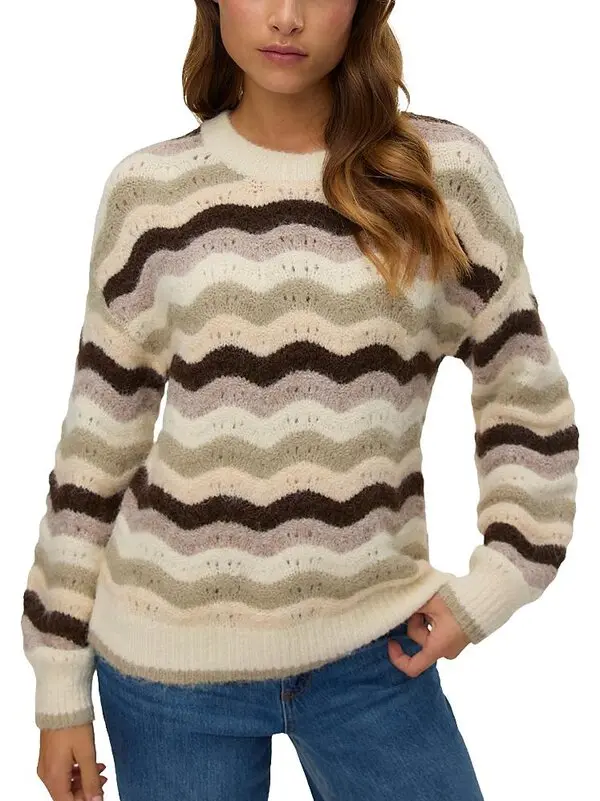 Vero Moda Long Sleeve O-neck Pullover Sweater - Birch Stripe