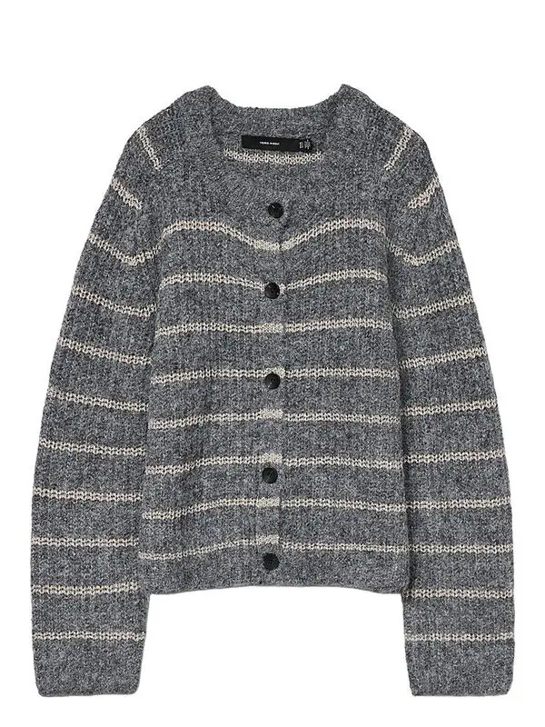 Vero Moda Striped Knit Cardigan - Dark Grey