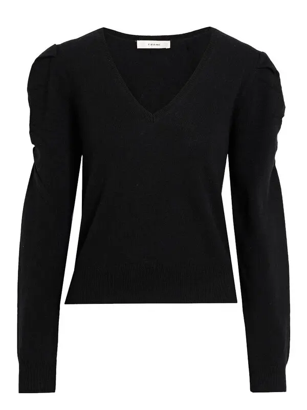 FRAME Frankie Ruched Wool-blend Sweater - Black