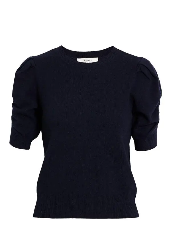 FRAME Frankie Ruched Wool-blend Sweater - Navy