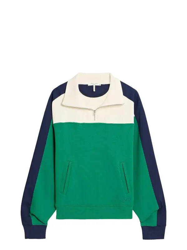 Rag & Bone Vintage Colorblock French Cotton-blend Terry Half-zip Sweatshirt - Green