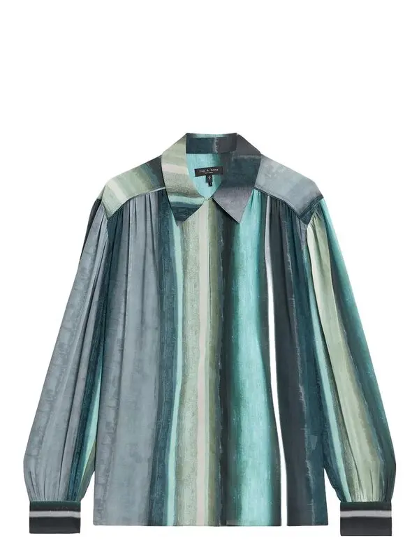 Rag & Bone Emmy Striped Crepon Blouse - Green
