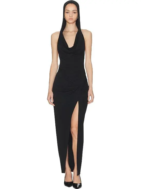 HAELO Hooded Draped Dress - Black