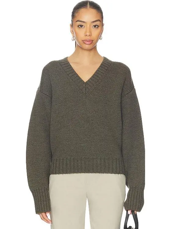 RÓHE Sculptural Compact V-neck Pullover - Forest Melange