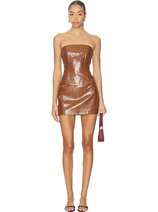 Superdown Nadira Faux Leather Skirt Set - Brown