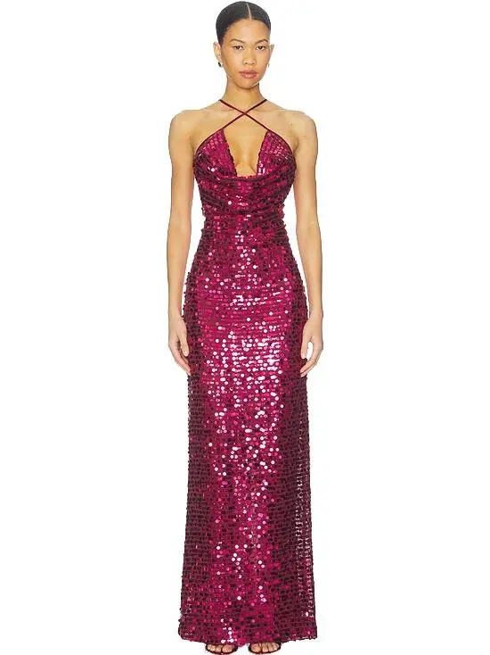 LOVERS AND FRIENDS Britt Gown - Burgundy Sequin