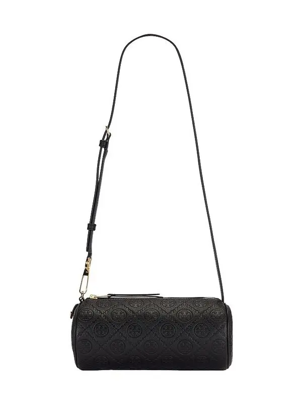 Tory Burch T Monogram Pebble Cylinder Bag - Black