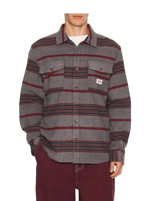 Brixton Altered Threads Overshirt In Grey - Multi Blanket Stripe
