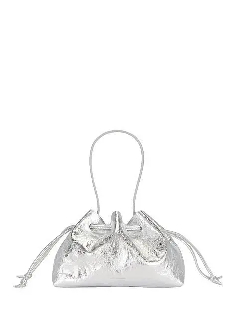 MANSUR GAVRIEL Drawstring Pouchette In Metallic Silver - Crinkle Silver