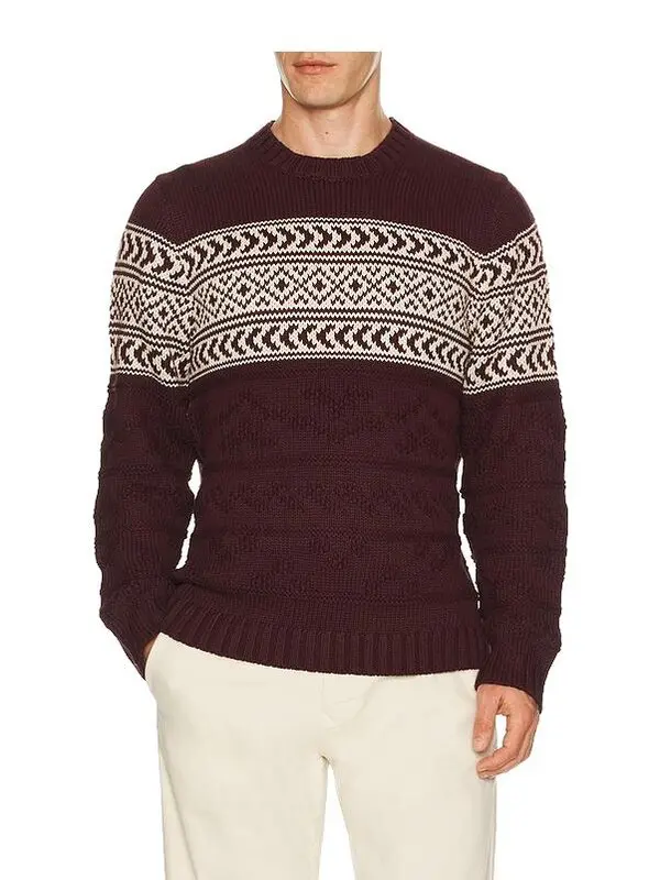 Marine Layer Textured Fair Isle Sweater - Burgundy