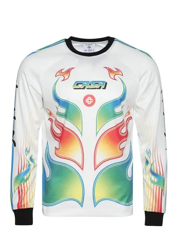Casablanca Long Sleeve Football Tee Flame Laurel - Multicolor