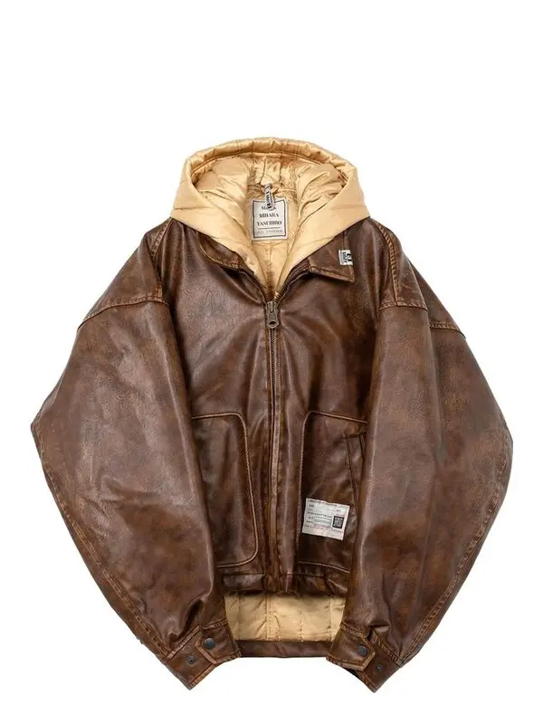 Mihara Yasuhiro Hooded Vegan Leather Jacket - Brown