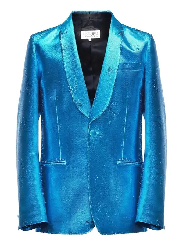 MAISON MARGIELA Distressed Metallic Jacquard Suit Jacket - Blue