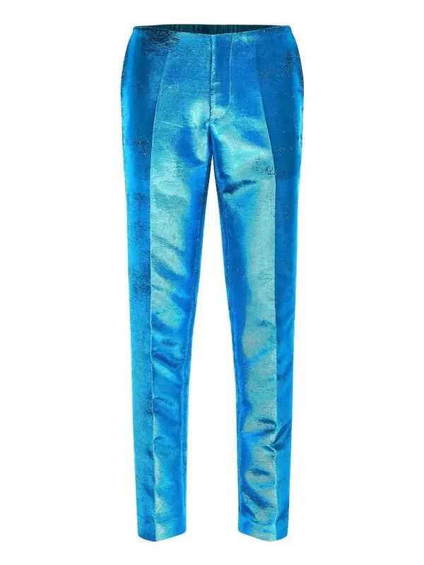 MAISON MARGIELA Distressed Jacquard Metallic Trousers - Blue