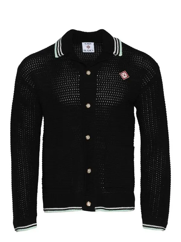 Casablanca Embroidered Faux Crochet Shirt - Black