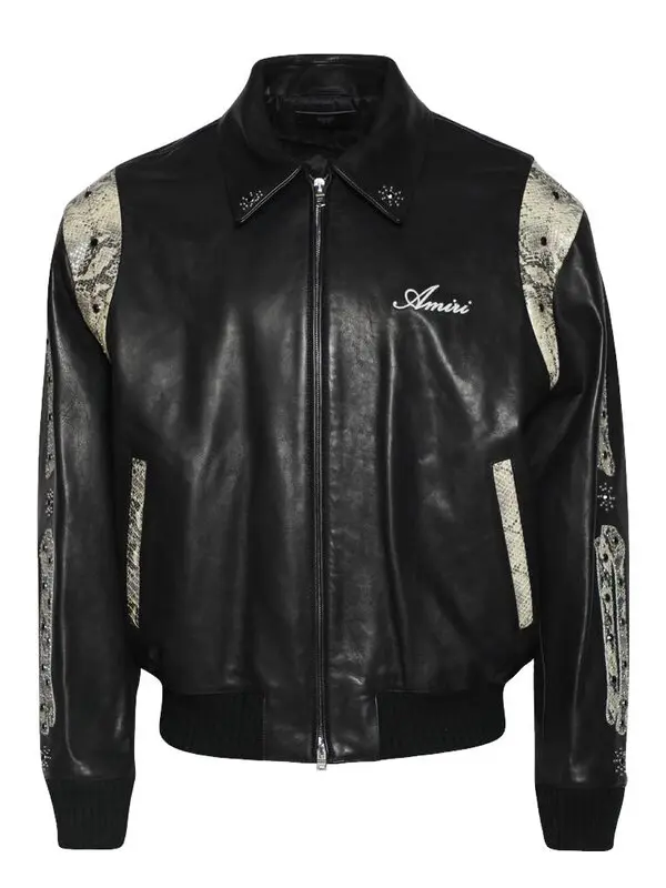 Amiri Studded Leather Bomber Jacket - Black