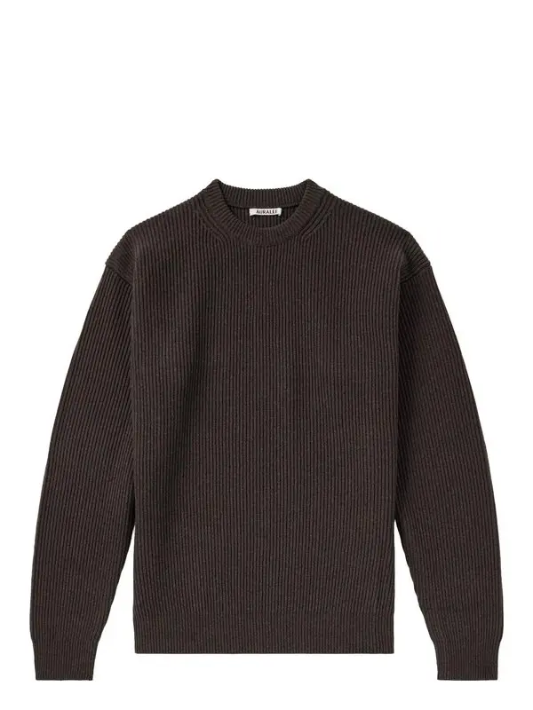 Auralee Ribbed Wool Sweater - Brown