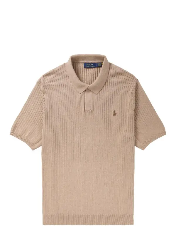 Polo Ralph Lauren Logo-embroidered Ribbed Cotton Polo Shirt - Neutrals