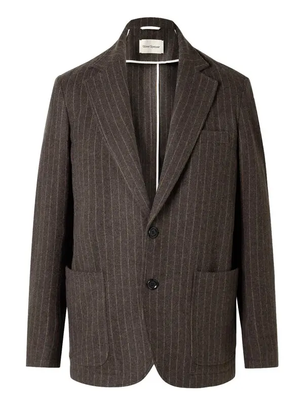 Oliver Spencer Westbury Pinstriped Wool-felt Blazer - Brown
