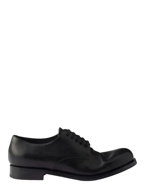 Prada Laced Leather Derby Shoes - Black