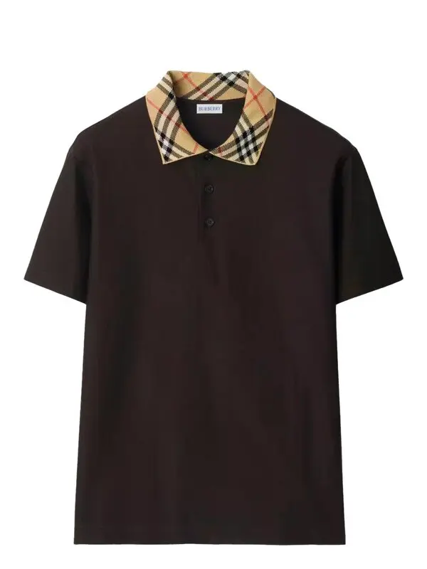 Burberry Check Collar Cotton Polo Shirt - Brown