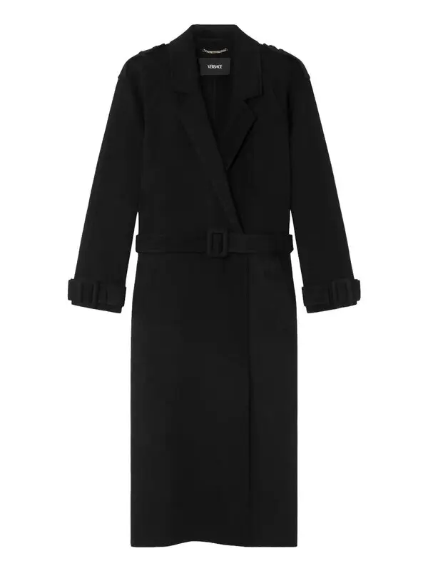 Versace Belted Buttoned Coat - Black