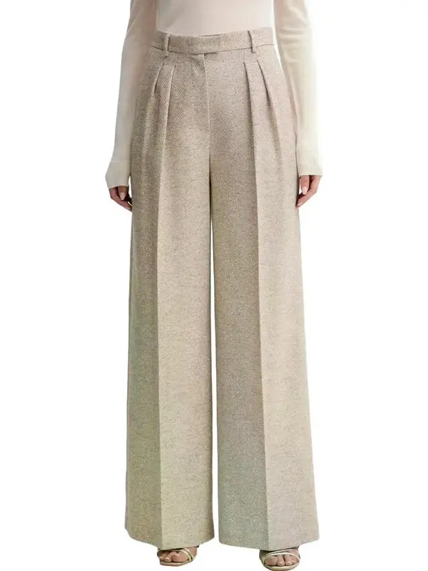 SIMONA CORSELLINI Pleated Herringbone Trousers - Neutrals