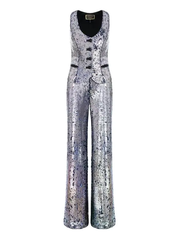 MITILIANE COUTURE Button-sequin Wide-leg Trousers - Silver