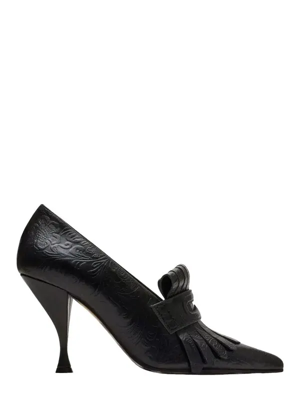Burberry Embossed Fringe Heeled Pumps - Black