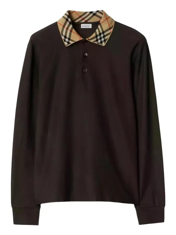 Burberry Check-collar Cotton Polo Shirt - Brown