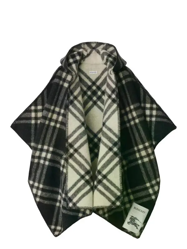 Burberry Hooded Check Wool Cape - Black
