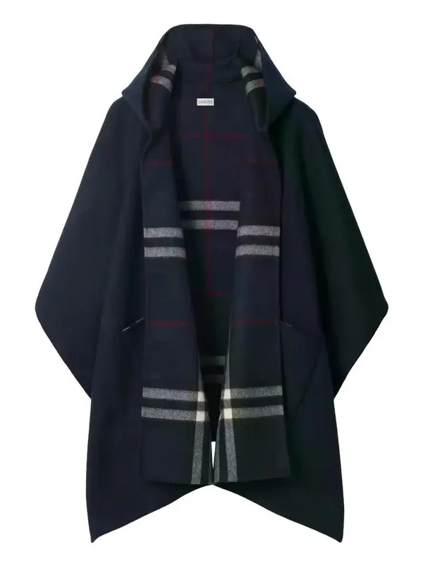 Burberry Hooded Checked Cape - Blue