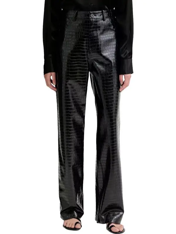 ISABELLE BLANCHE Crocodile-embossed Trousers - Black
