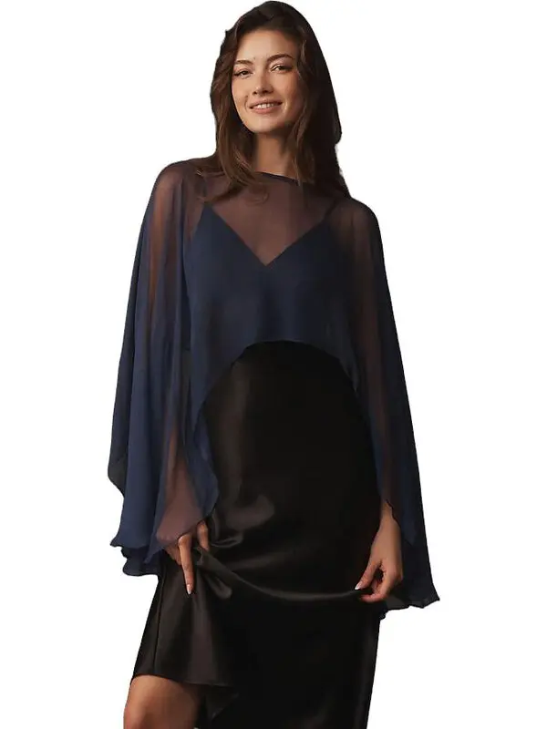 GEISHA DESIGNS High-low Sheer Cape - Navy