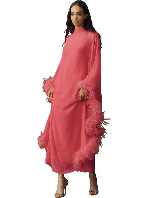 HUTCH Feathered Kaftan - Coral