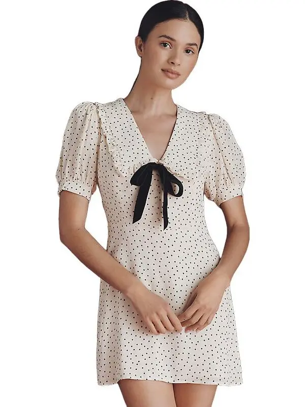REFORMATION Kaylia Puff-sleeve Mini Dress - Black & White Pattern