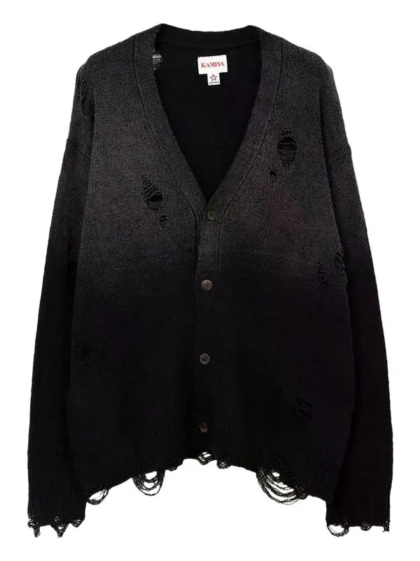 KAMIYA Faded Distressed Cardigan - Black