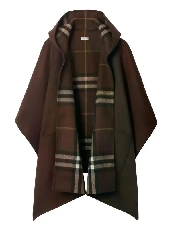 Burberry Hooded Checked Cape - Brown