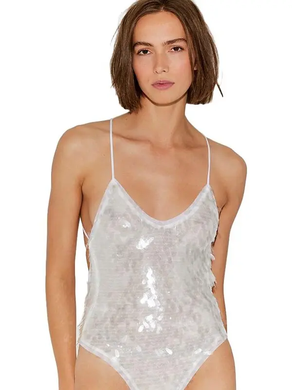 Norma Kamali Low Back Fara Slip Bodysuit - Clear/white