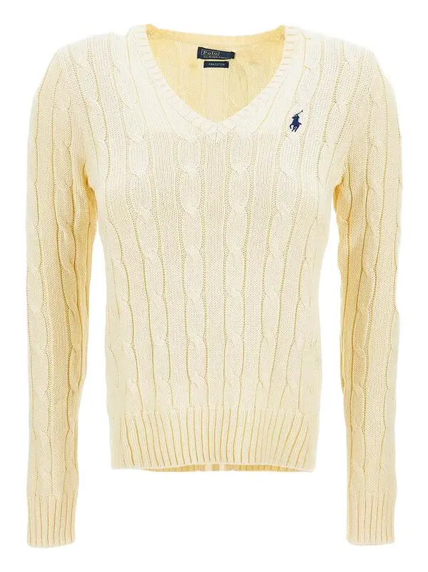 Polo Ralph Lauren Cable-knit Cotton V-neck Sweater - Beige