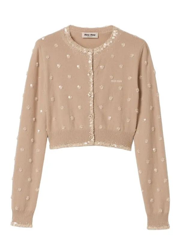 Miu Miu Embroidered Cashmere Cardigan - Albino White