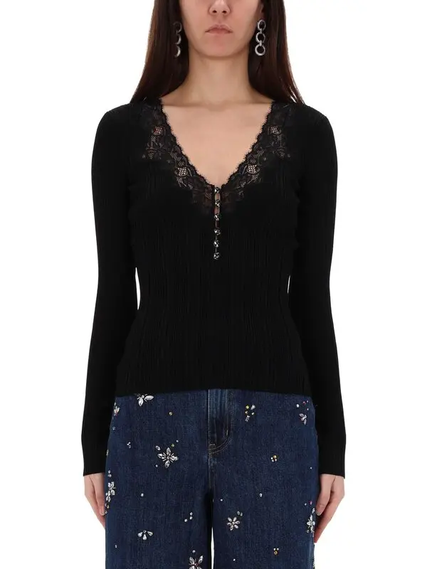 SELF-PORTRAIT Lace Top - Black