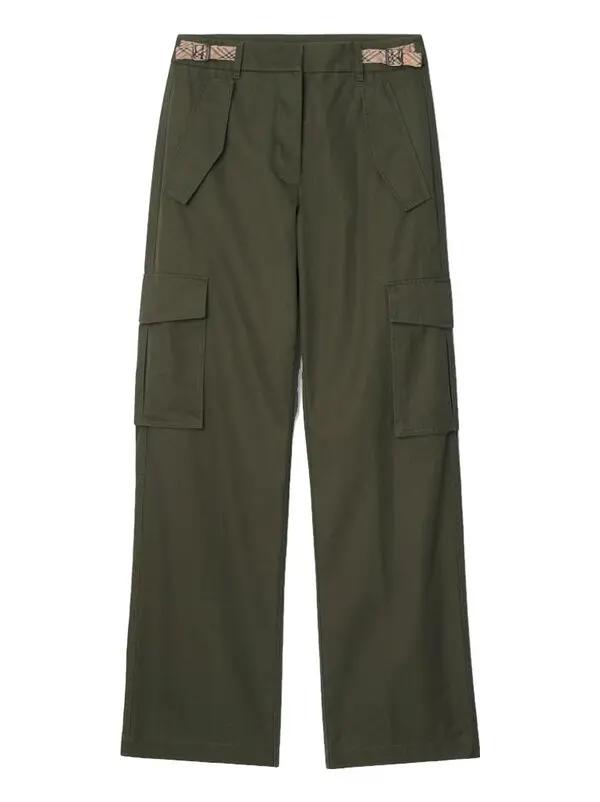 Burberry Check Trim Gabardine Cargo Trousers - Marrow Green