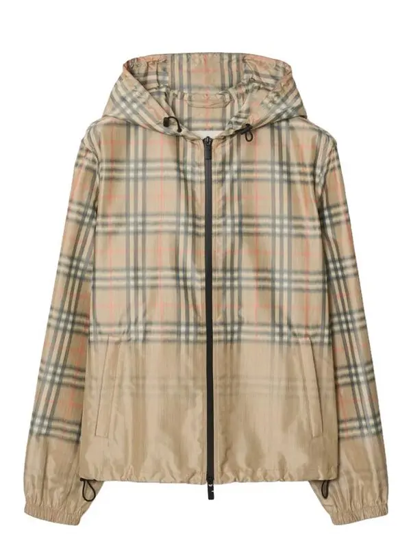 Burberry Gradient Check Relaxed Fit Hooded Jacket - Sand Beige
