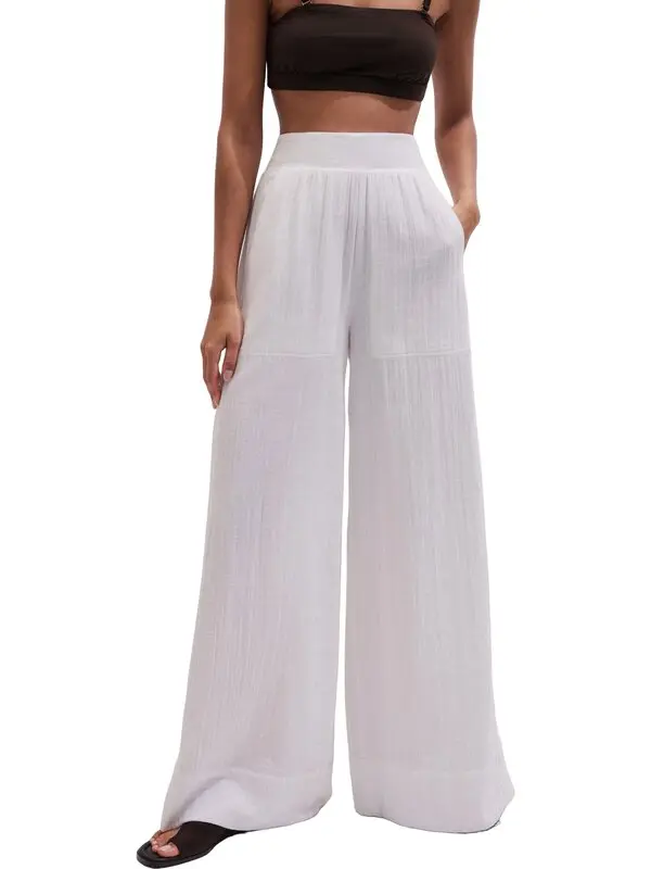 ME+EM Wide-leg Cheesecloth Trousers - Soft White